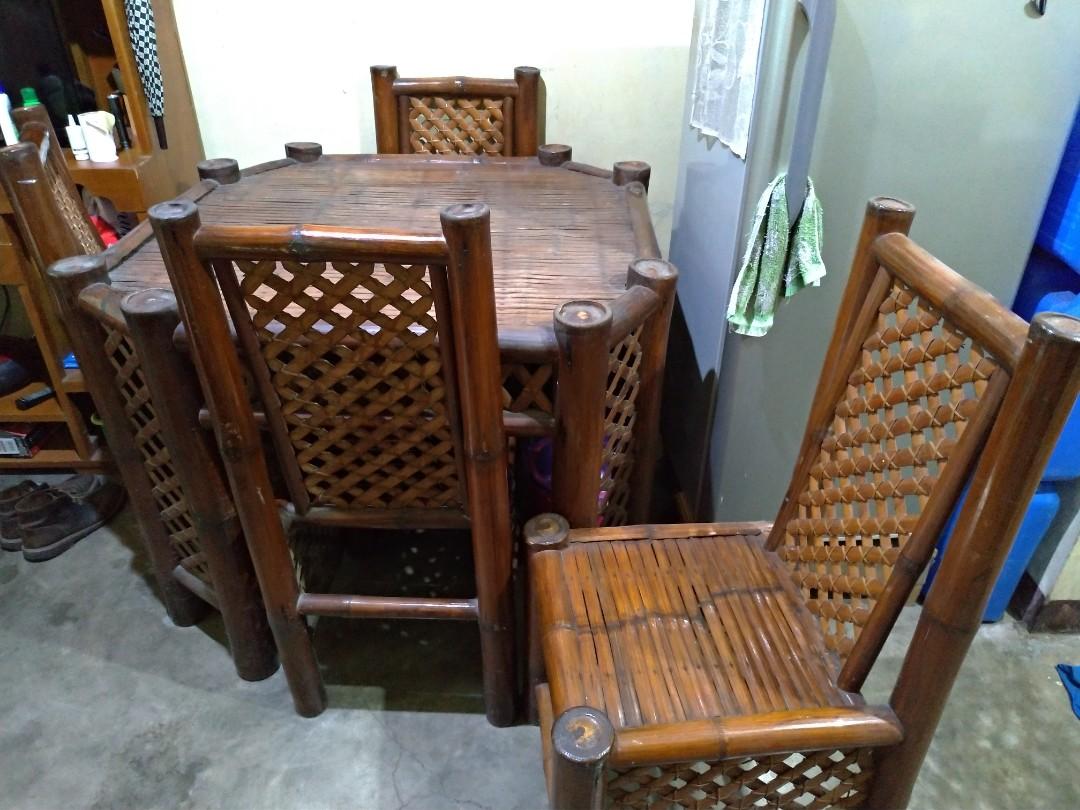 Kawayan Dining Table with chair, Furniture & Home Living, Furniture ...