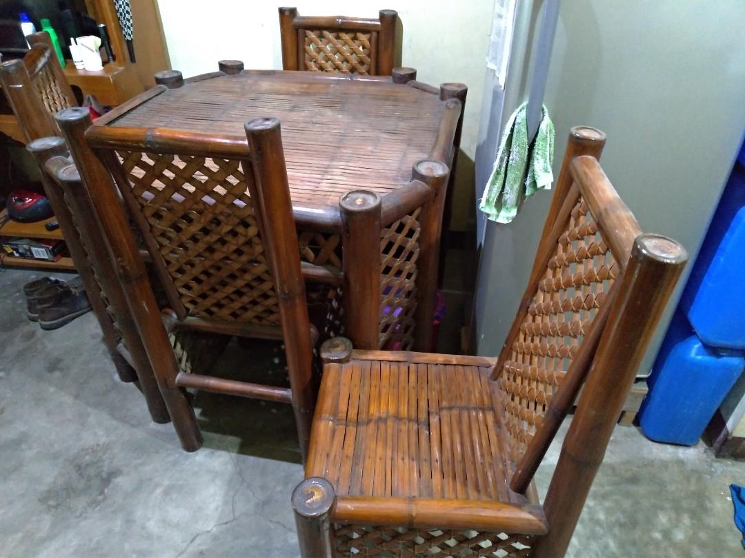 Kawayan Dining Table with chair, Furniture & Home Living, Furniture ...