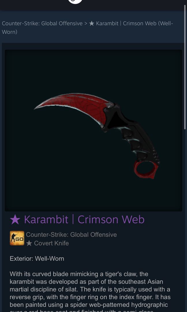 CSGO KNIFE KARAMBIT CRIMSON WEB WELL WORN, Video Gaming, Gaming ...