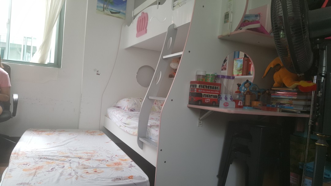 Double decker bed with 3 levels, Furniture & Home Living, Furniture ...