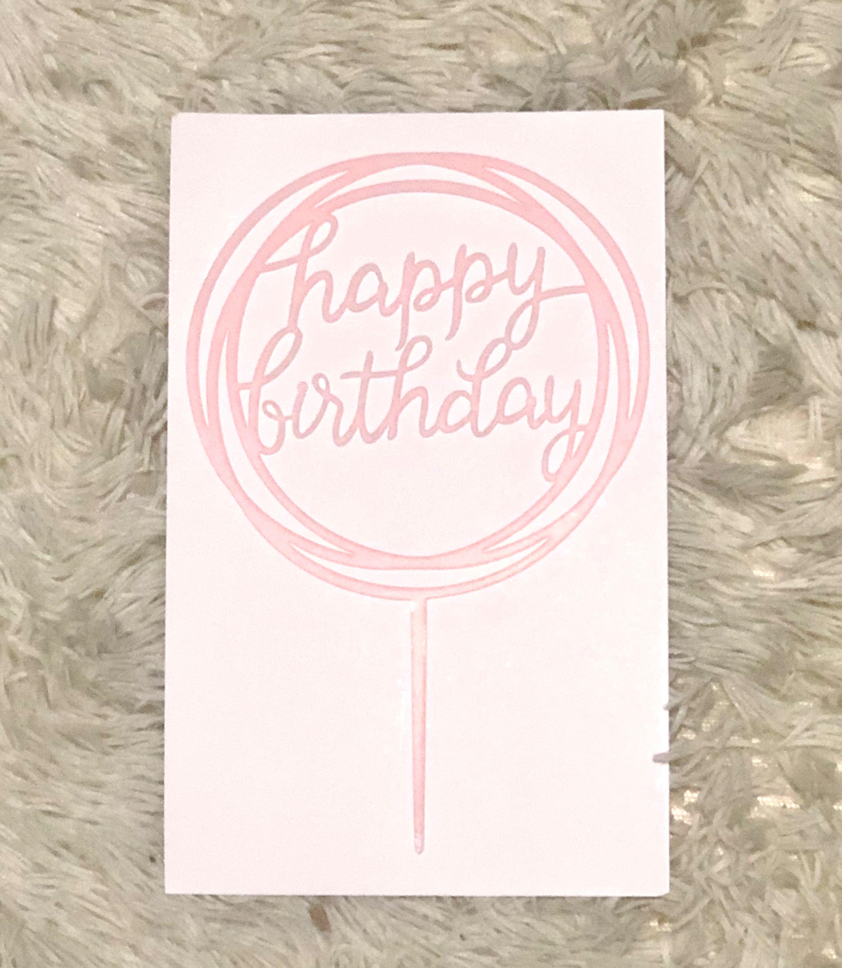 Happy Birthday Cake Topper - Round Pink, Hobbies & Toys, Stationery ...