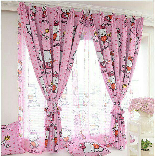Langsir hello kitty Pink termasuk hook, Furniture & Home Living, Home ...