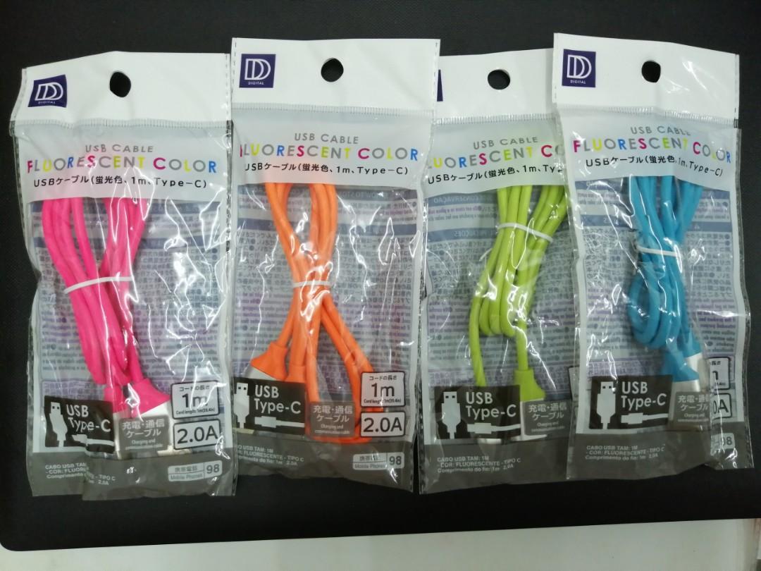 Daiso 2.0A USB Type C Cable Fluorescent Color, Mobile Phones & Gadgets, Mobile & Gadget ...