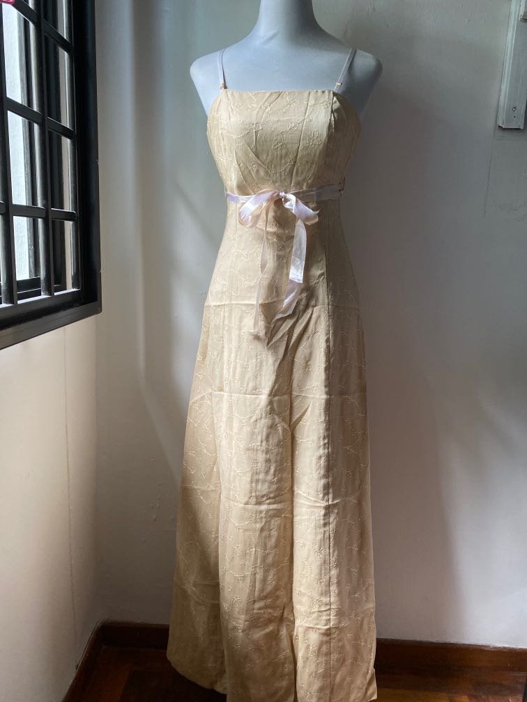 Arthur Yen Beige Cream Evening Dress, Women's Fashion, Dresses & Sets ...