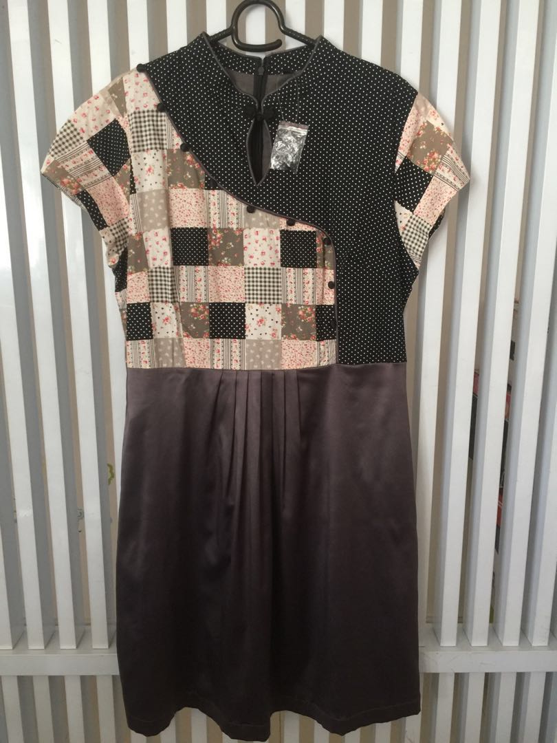 Premium patchwork dress cheong sum design XXL, Women's Fashion ...
