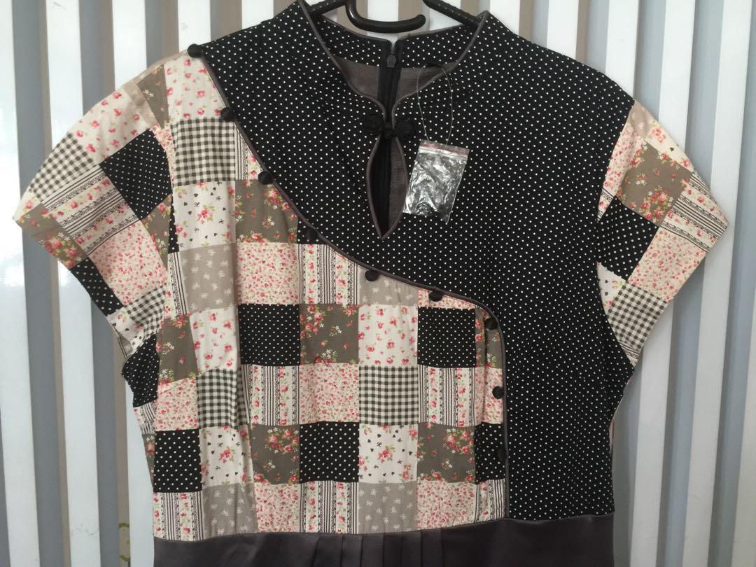 Premium patchwork dress cheong sum design XXL, Women's Fashion ...