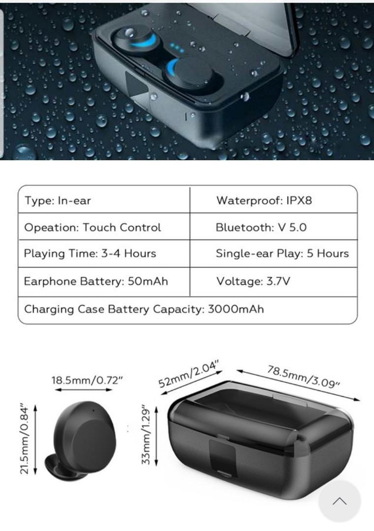 Touch TWO C3 Stereo Headset TWS bluetooth 5.0 Earphones IPX8 Waterproof ...