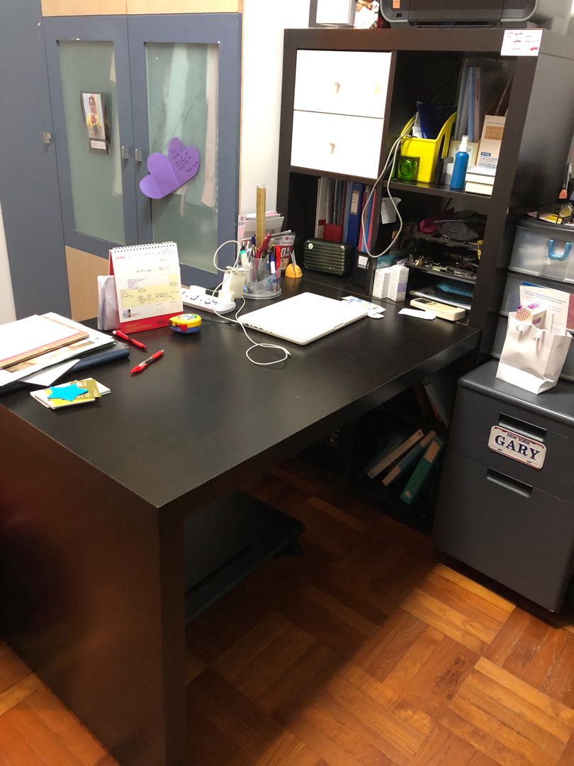 IKEA Shelf with attached study desk, KALLAX, Furniture & Home Living ...