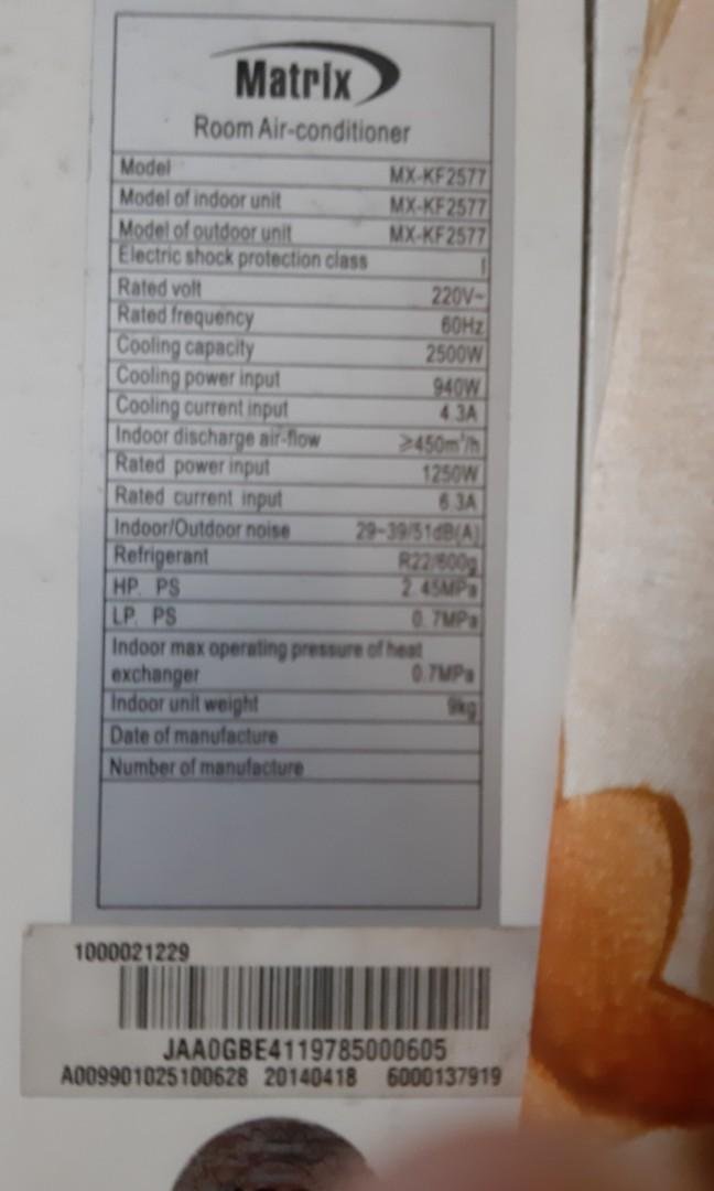 Matrix split type air condition, TV & Home Appliances, Air Conditioning ...