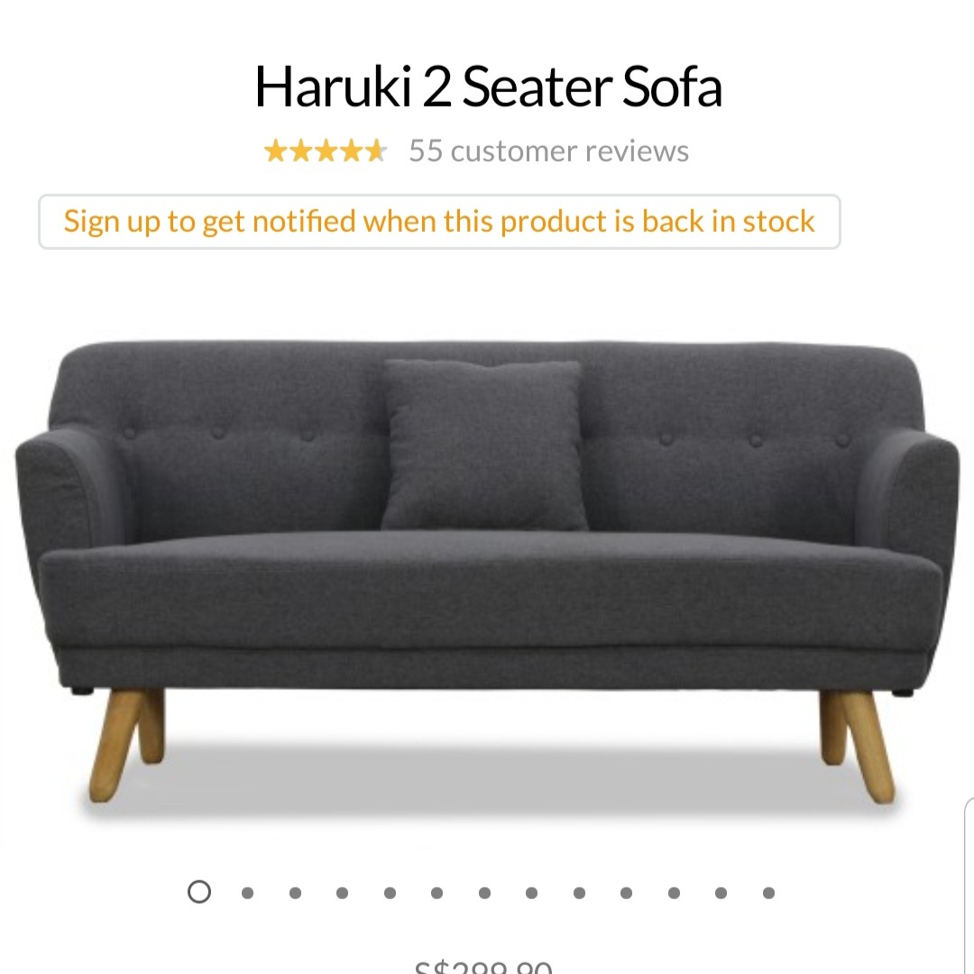 Haruki 2 Seater Sofa - Grey Fabric with Natural Wooden Legs, Furniture & Home Living, Furniture ...