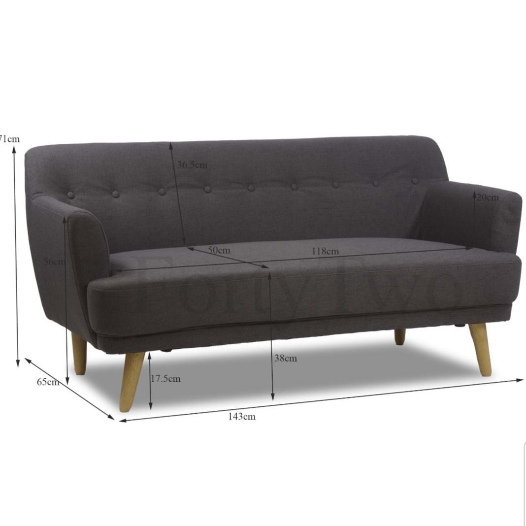 Haruki 2 Seater Sofa - Grey Fabric with Natural Wooden Legs, Furniture & Home Living, Furniture ...