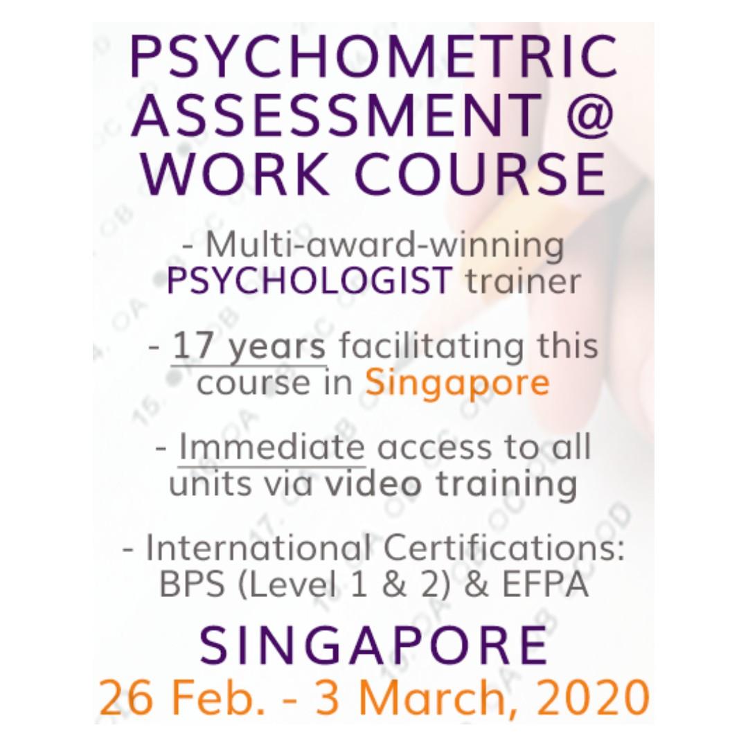 Psychometric Assessment at Work Public Course BPS Level 1 & 2 - Singapore, Announcements on ...