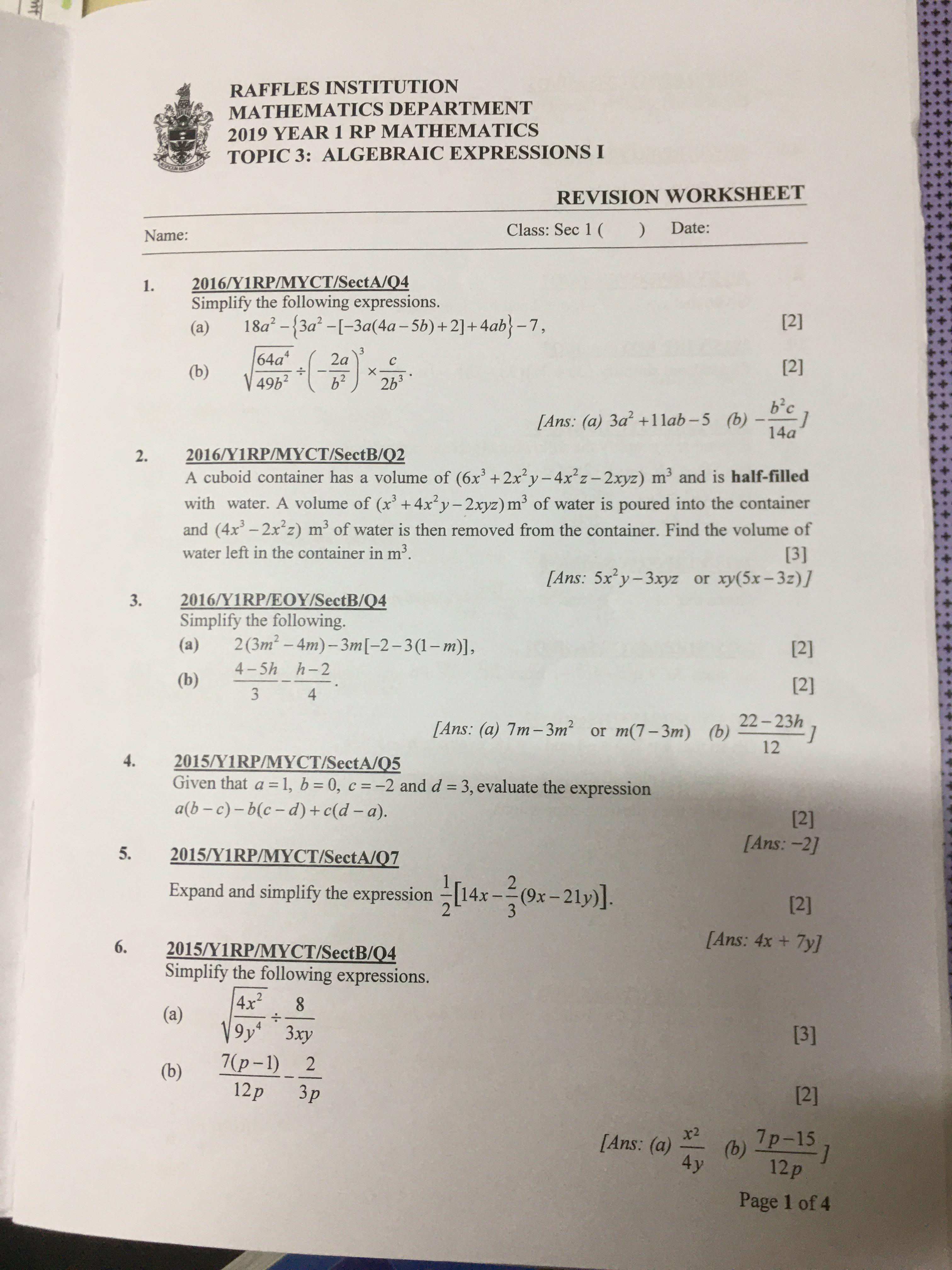 IP Math chemistry physics / RI RGS Year 1 2 3 4 Math Revision ...