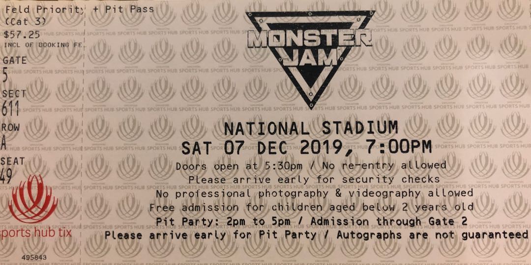 1 x CAT 3 Monster Jam show + Pit Pass [Physical Ticket], Entertainment ...