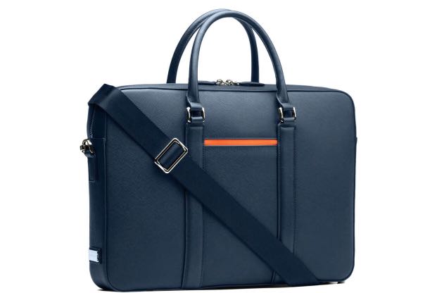 NAVY MANHATTAN LEATHER BRIEFCASE, Men's Fashion, Bags, Briefcases on ...