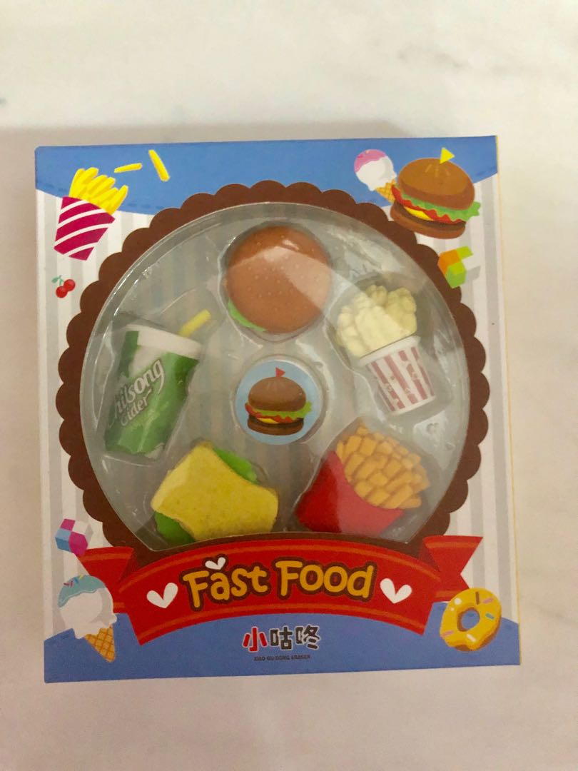 Fast foods eraser set, Books & Stationery, Stationery on Carousell