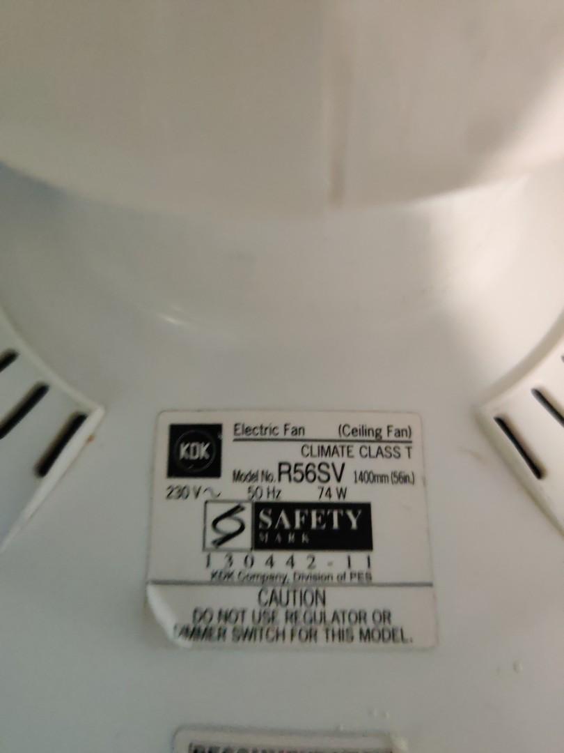 KDK Ceiling Fan R56SV with remote, Furniture & Home Living, Lighting ...