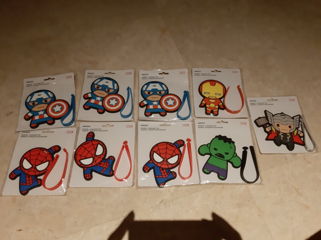 Miniso x Marvel Large Luggage Tag Spiderman Captain America, Hobbies ...