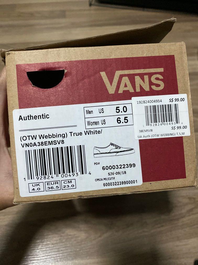 Vans OTW Lettering Webbing Authentic Sneakers Skate White VN0A38EMSV8 ...