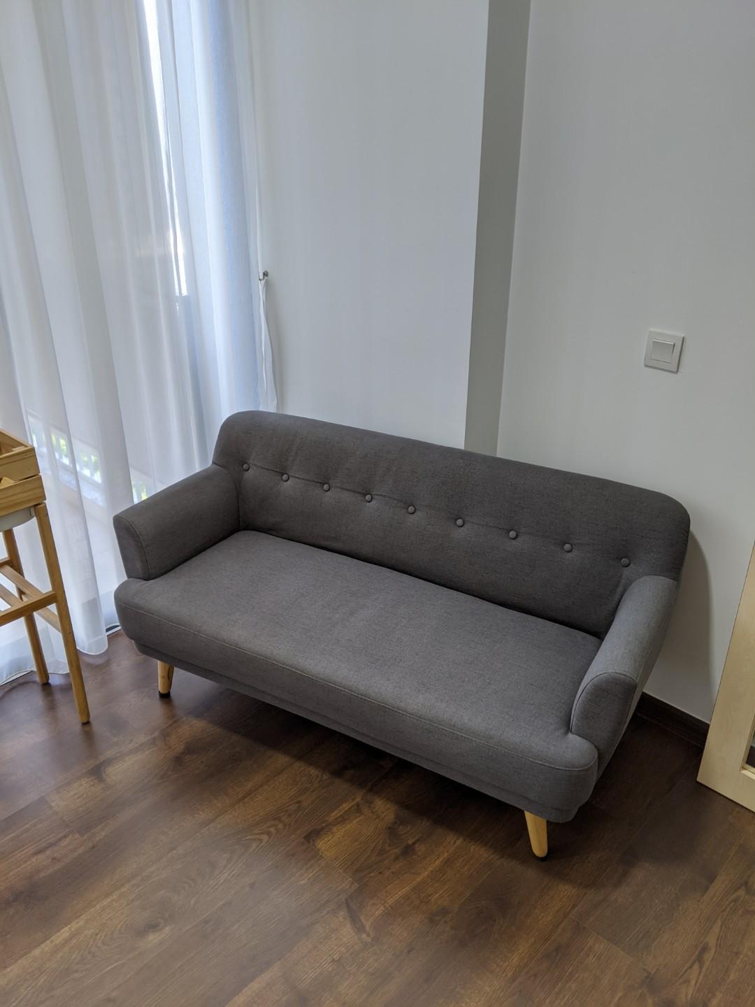 Haruki 2 Seater Sofa - Grey Fabric with Natural Wooden Legs, Furniture & Home Living, Furniture ...