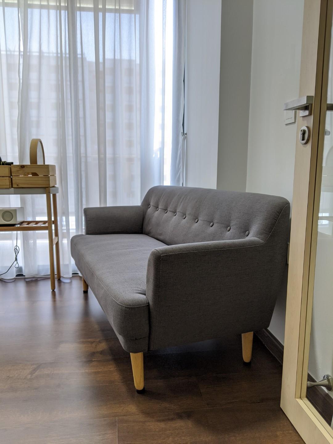 Haruki 2 Seater Sofa - Grey Fabric with Natural Wooden Legs, Furniture & Home Living, Furniture ...