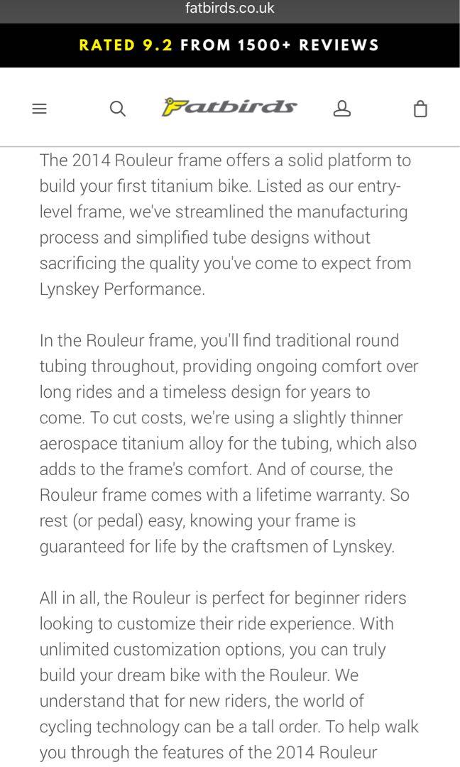 Lynskey Rouleur frame size XS w Easton ec90 slx fork chris king ...