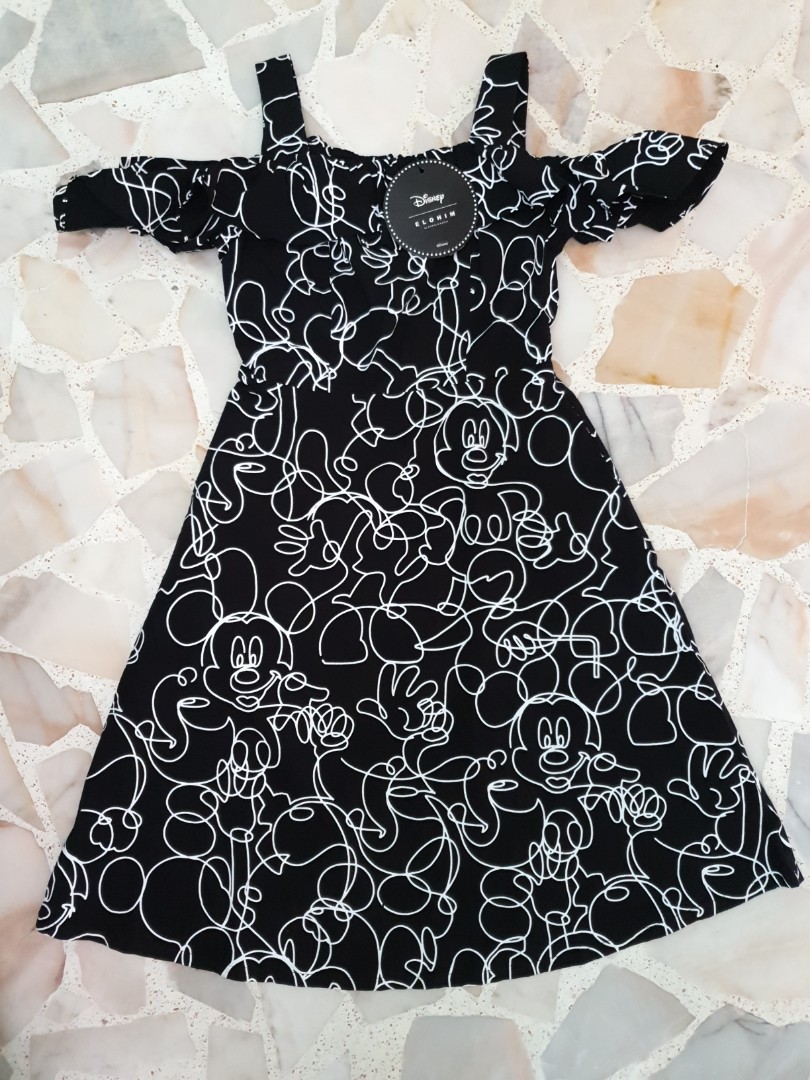Elohim by Sabrina Goh Off Shoulder linear Ruffles Disney Mickey Dress ...