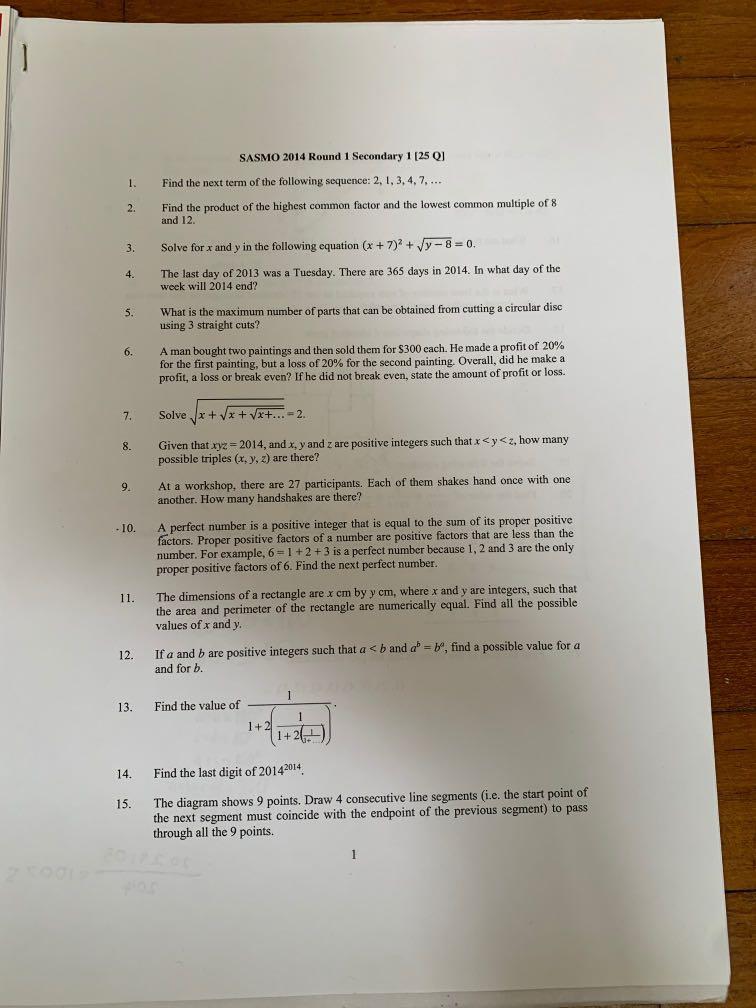 SASMO Secondary 1 Enrichment Papers, Everything Else on Carousell