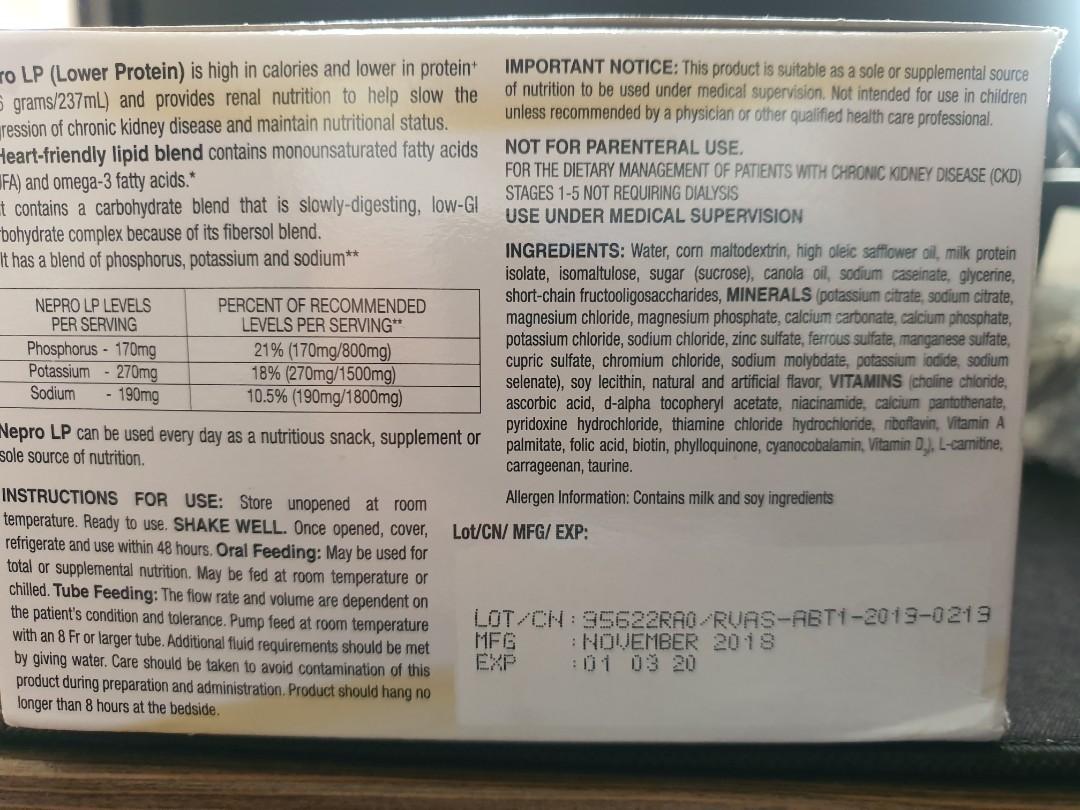 Nepro LP Milk 237ml - bundle of 6, Health & Nutrition, Health ...