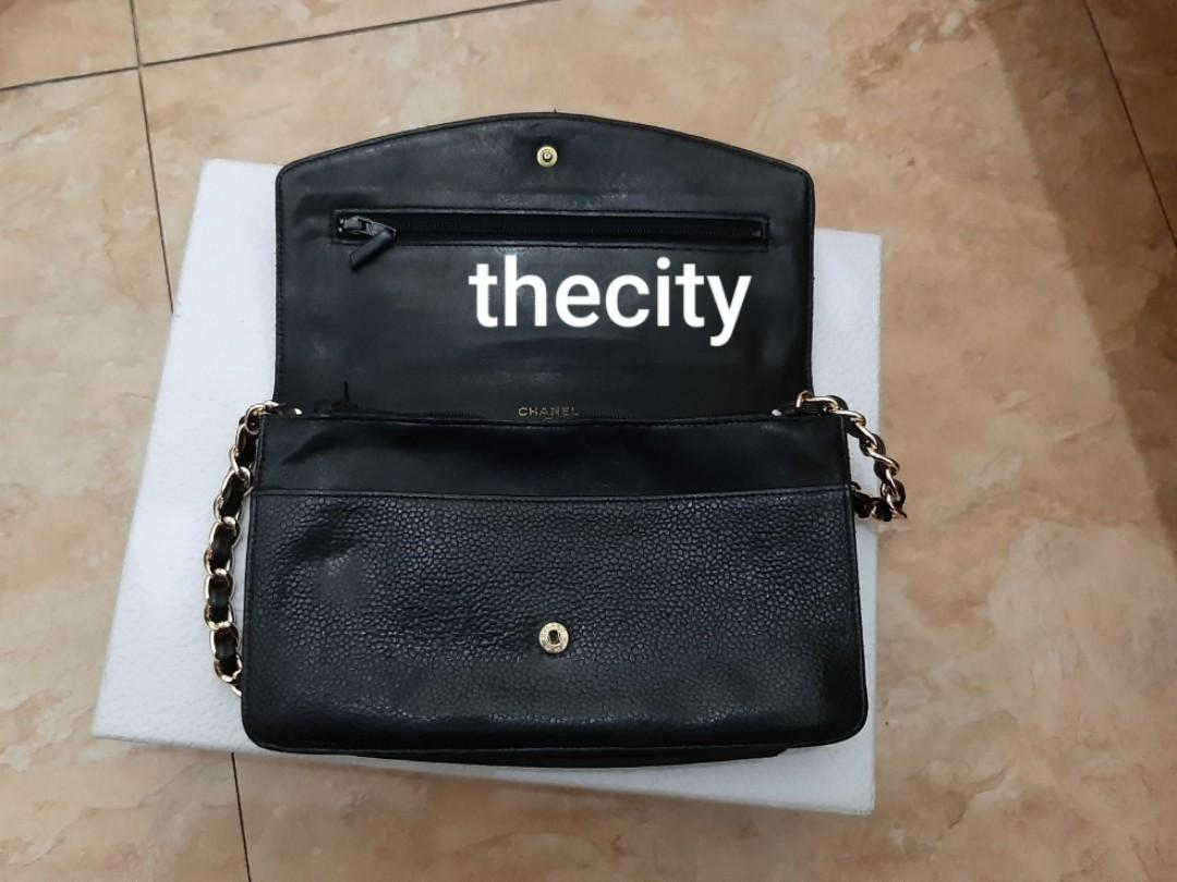 AUTHENTIC CHANEL BLACK CAVIAR LEATHER- LARGE ORGANIZER POUCH / WALLET ...