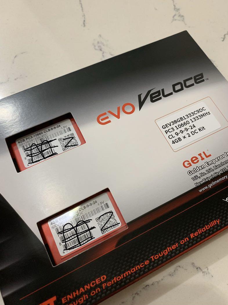 Just RMA Geil EVO Veloce DDR3 4gb x 2 set desktop ram kit. PC3 10660 CL ...