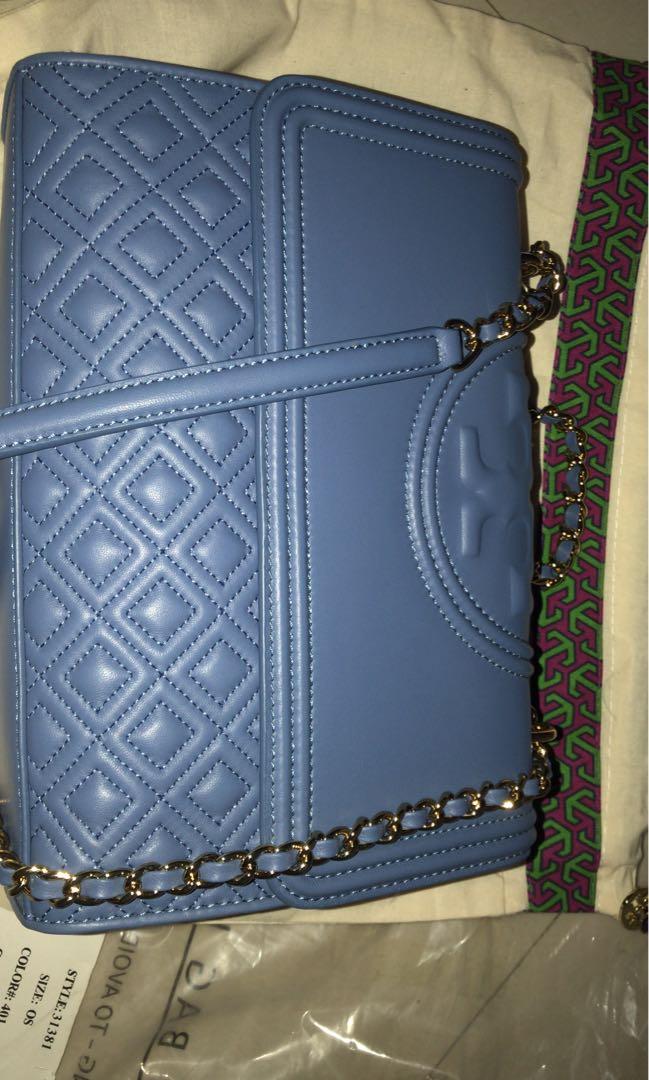 TORY BURCH ORIGINAL FLEMING 27 BLUE LOTUS PRELOVED, Barang Mewah, Tas ...