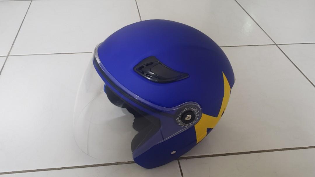 HKC Half Face Mototrade Helmet (Blue-Large), Motorbikes, Motorbike ...