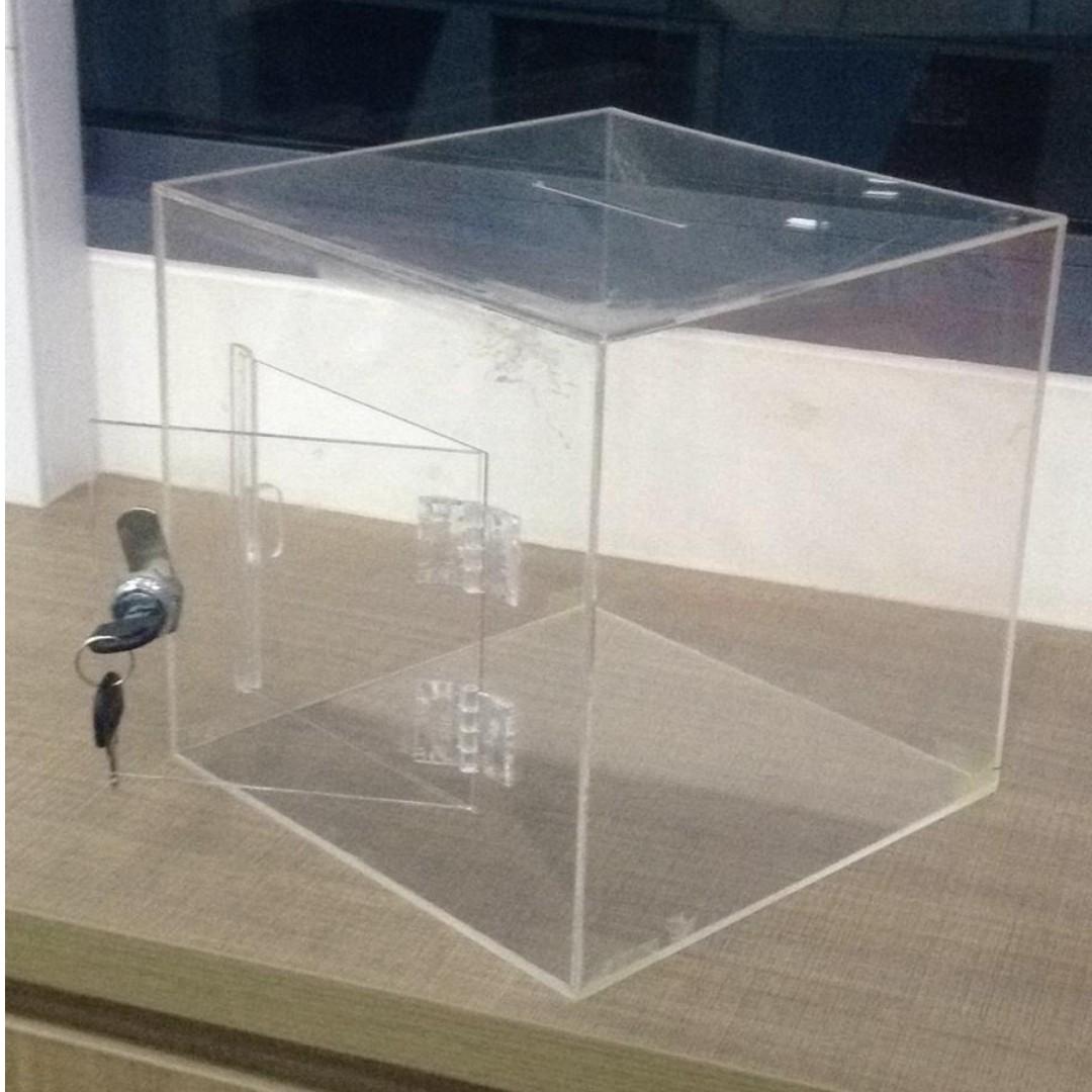 Clear Lockable Acrylic Lucky Draw Box, Everything Else on Carousell
