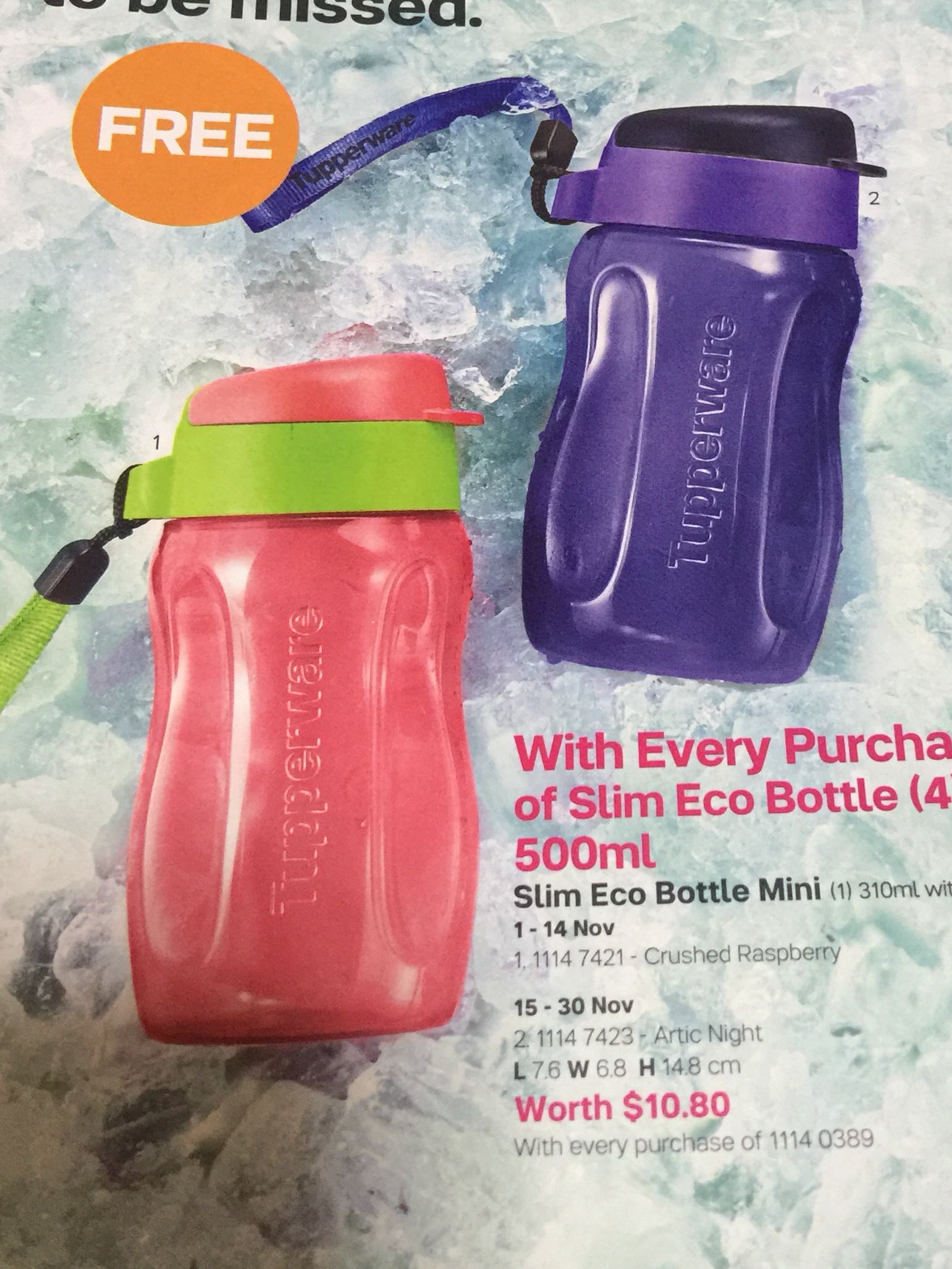 Tupperware mini slim eco bottles 310mls (limited), Furniture & Home ...