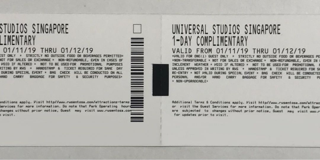 Universal Studios Singapore USS Tickets (1 pair of adult tickets ...