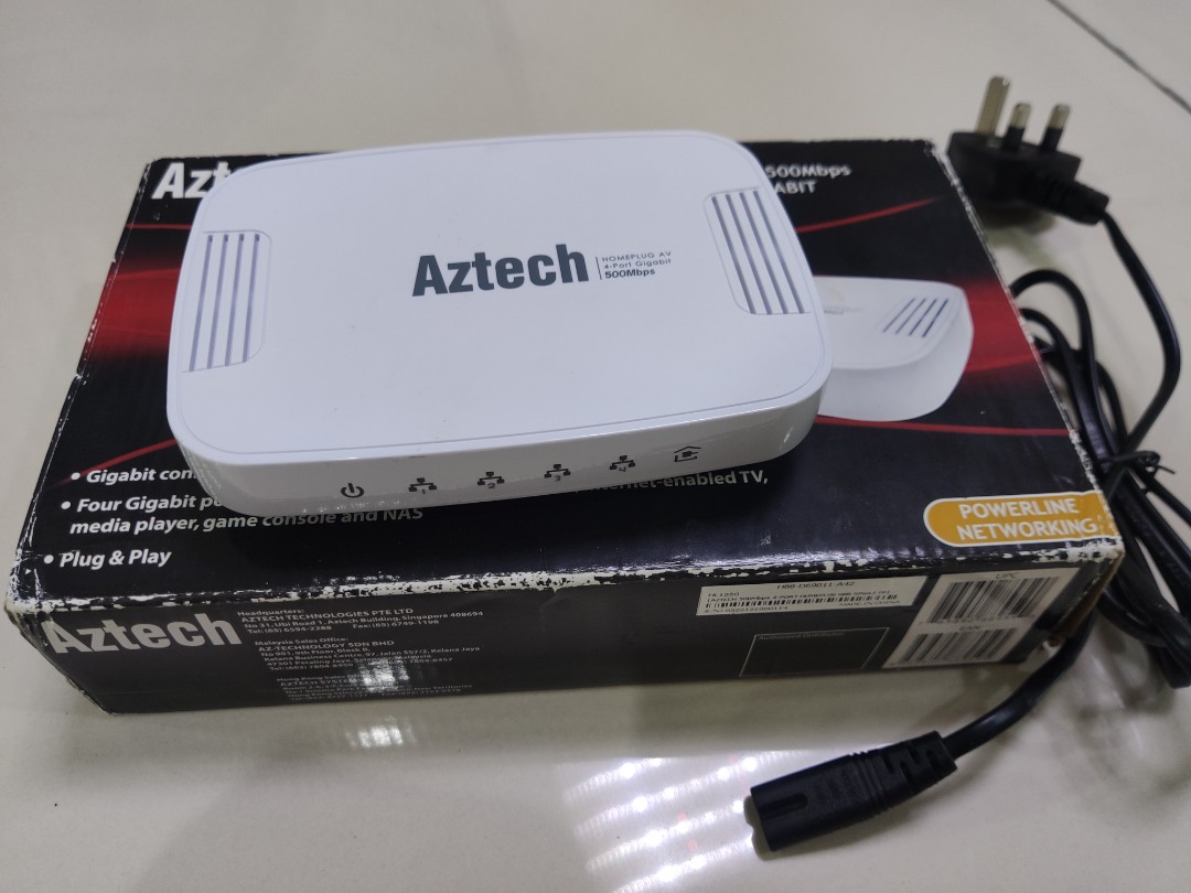 Like new Aztech Homeplug AV 500Mbps 4 Port Gigabit, Computers & Tech ...