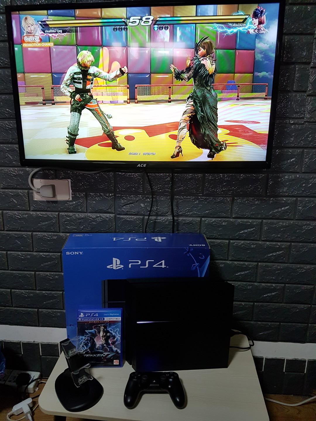 PS4 Fat Jet Black 500GB with Tekken 7/charging stand/controller, Video ...