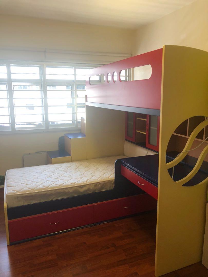 Double Decker Bed with study desk, Furniture & Home Living, Furniture ...