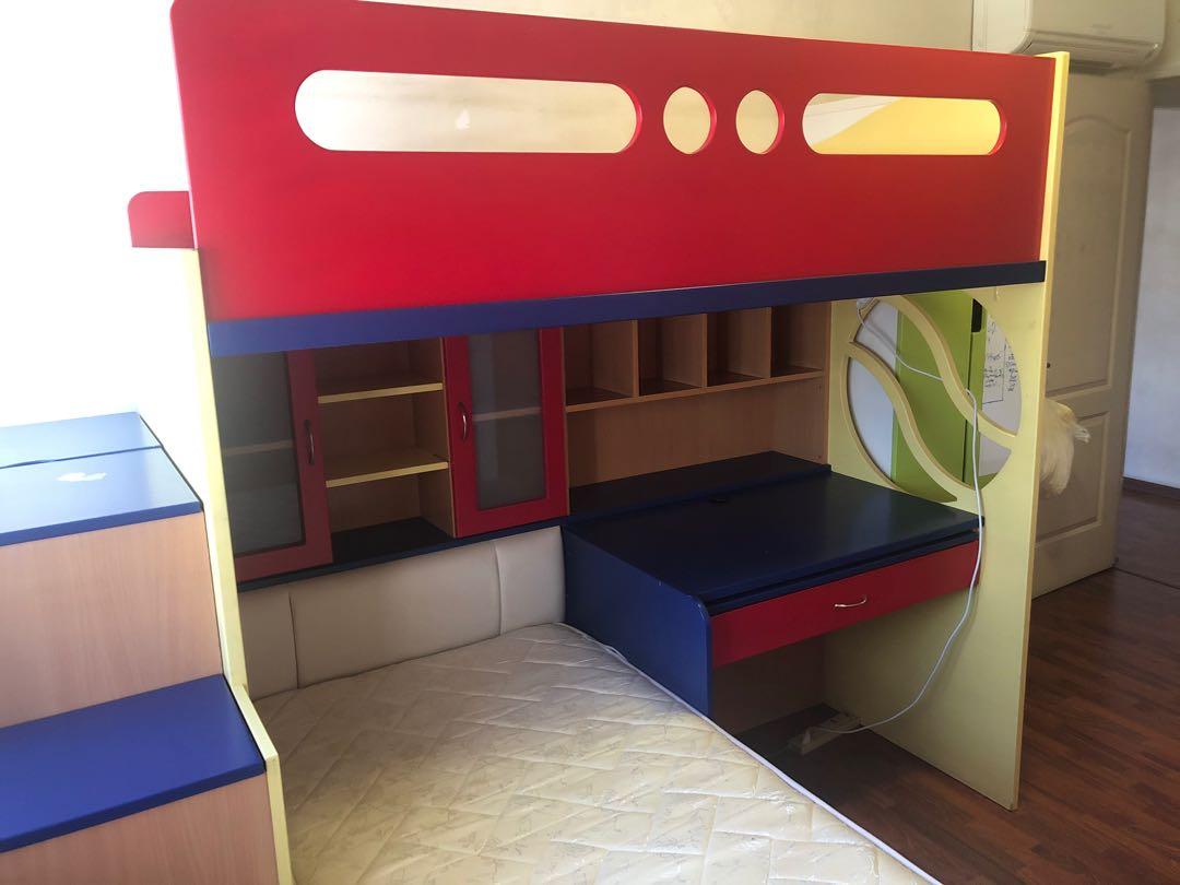 Double Decker Bed with study desk, Furniture & Home Living, Furniture ...