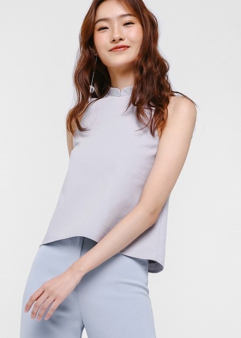 Kara Mandarin Collar Top, Women's Fashion, Tops, Blouses on Carousell
