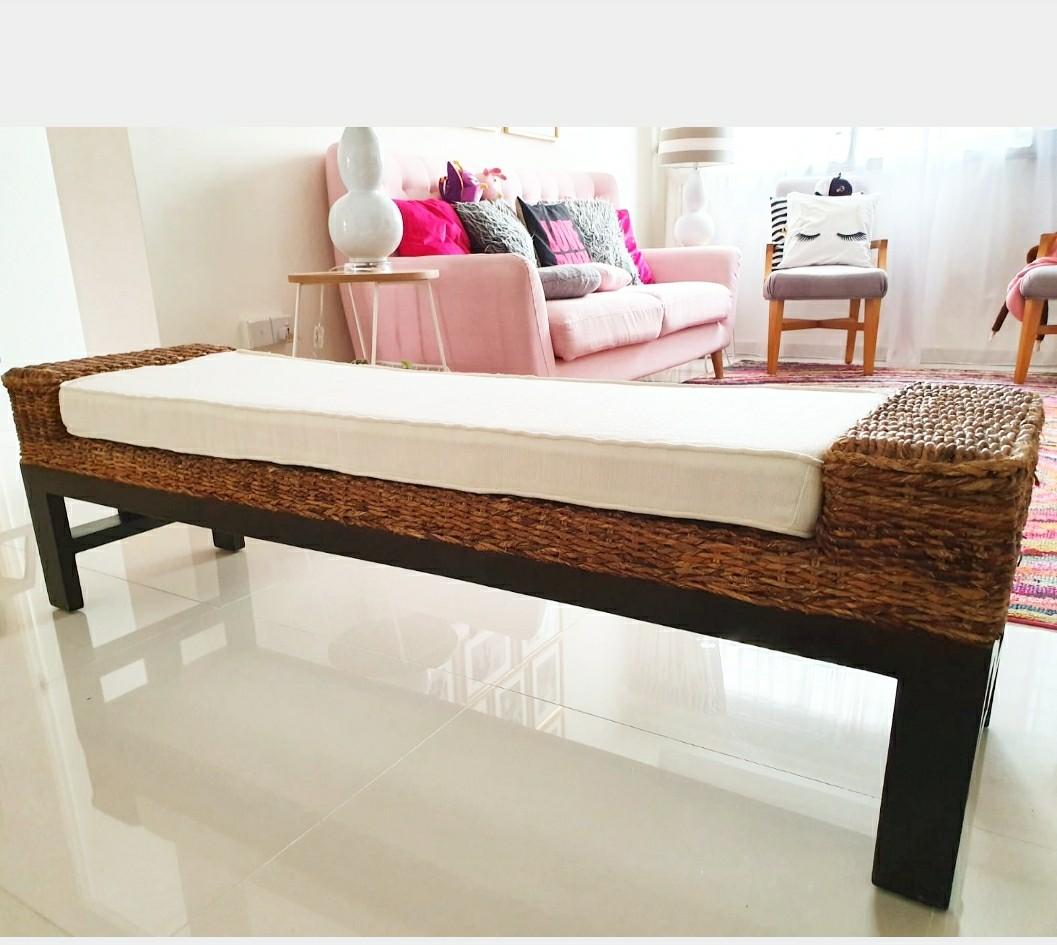 Rattan bench with cushion seat, Furniture & Home Living, Furniture ...