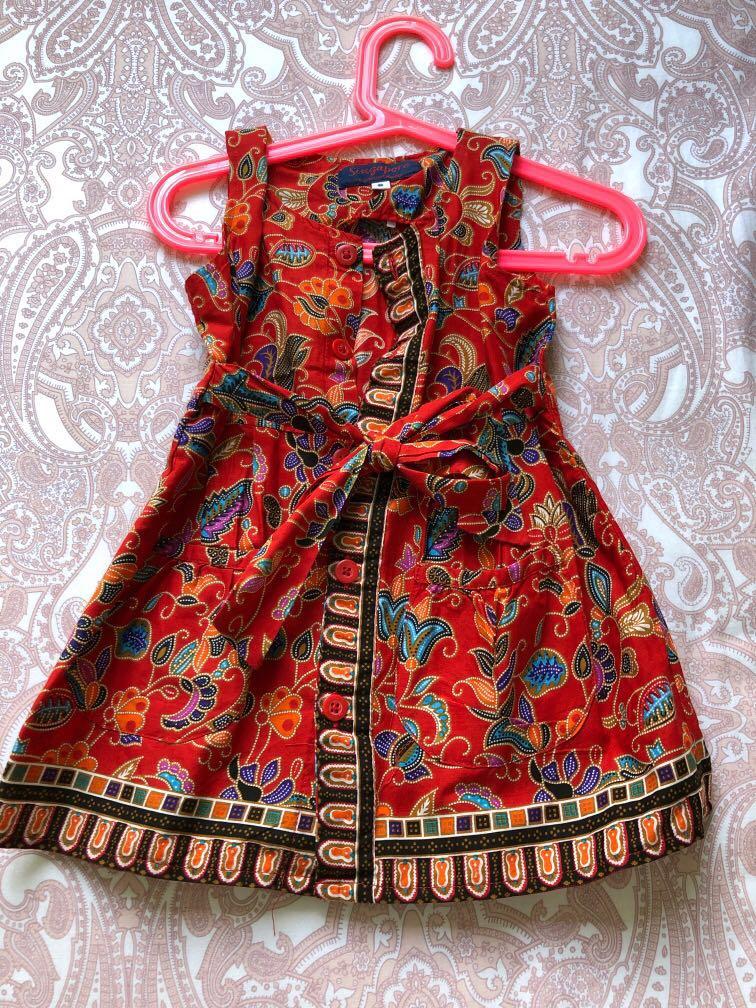 Red batik dress for girl, Babies & Kids, Babies & Kids Fashion on Carousell