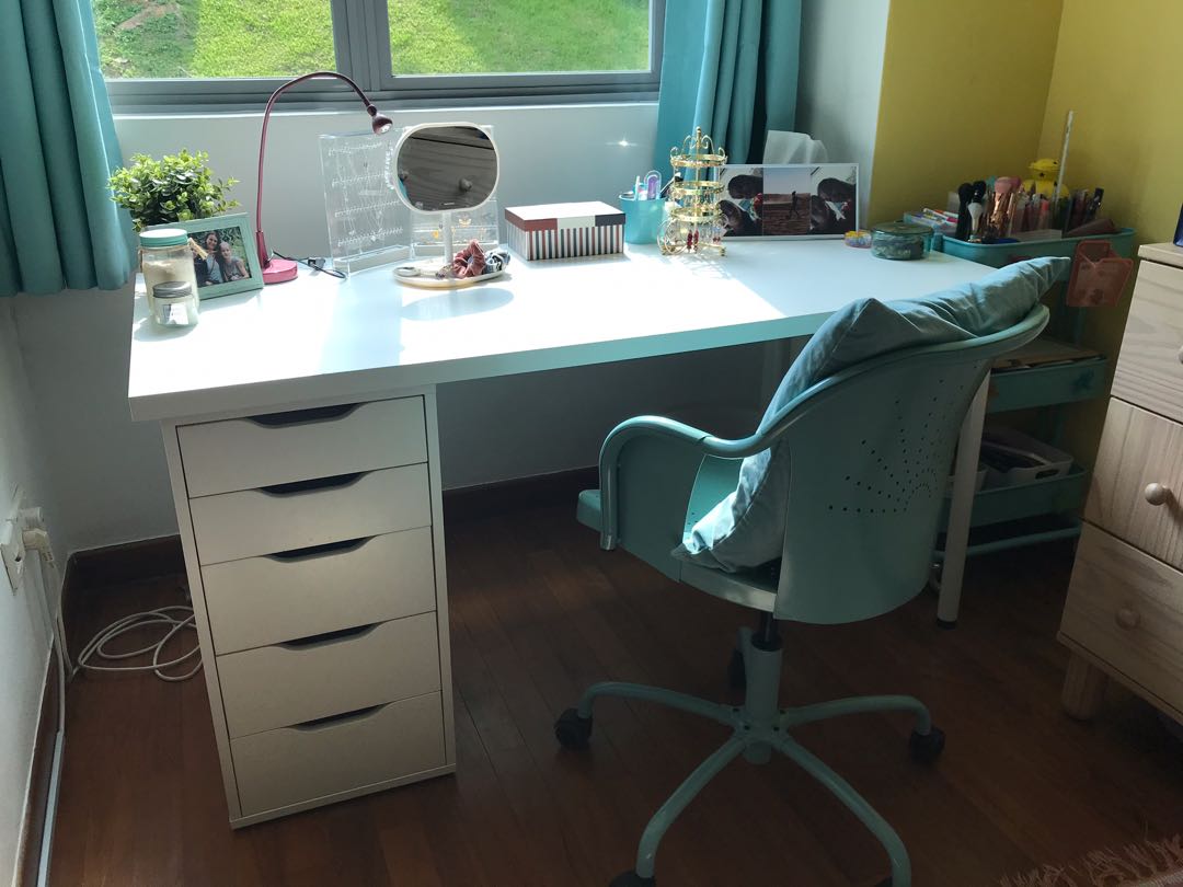 IKEA white Study table, desk, Furniture & Home Living, Furniture ...