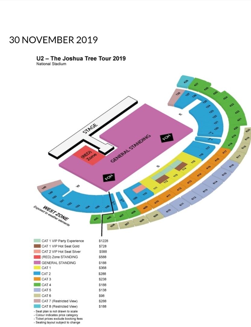 U2 general standing ticket (1pax) for 30th Nov 19', Tickets & Vouchers ...