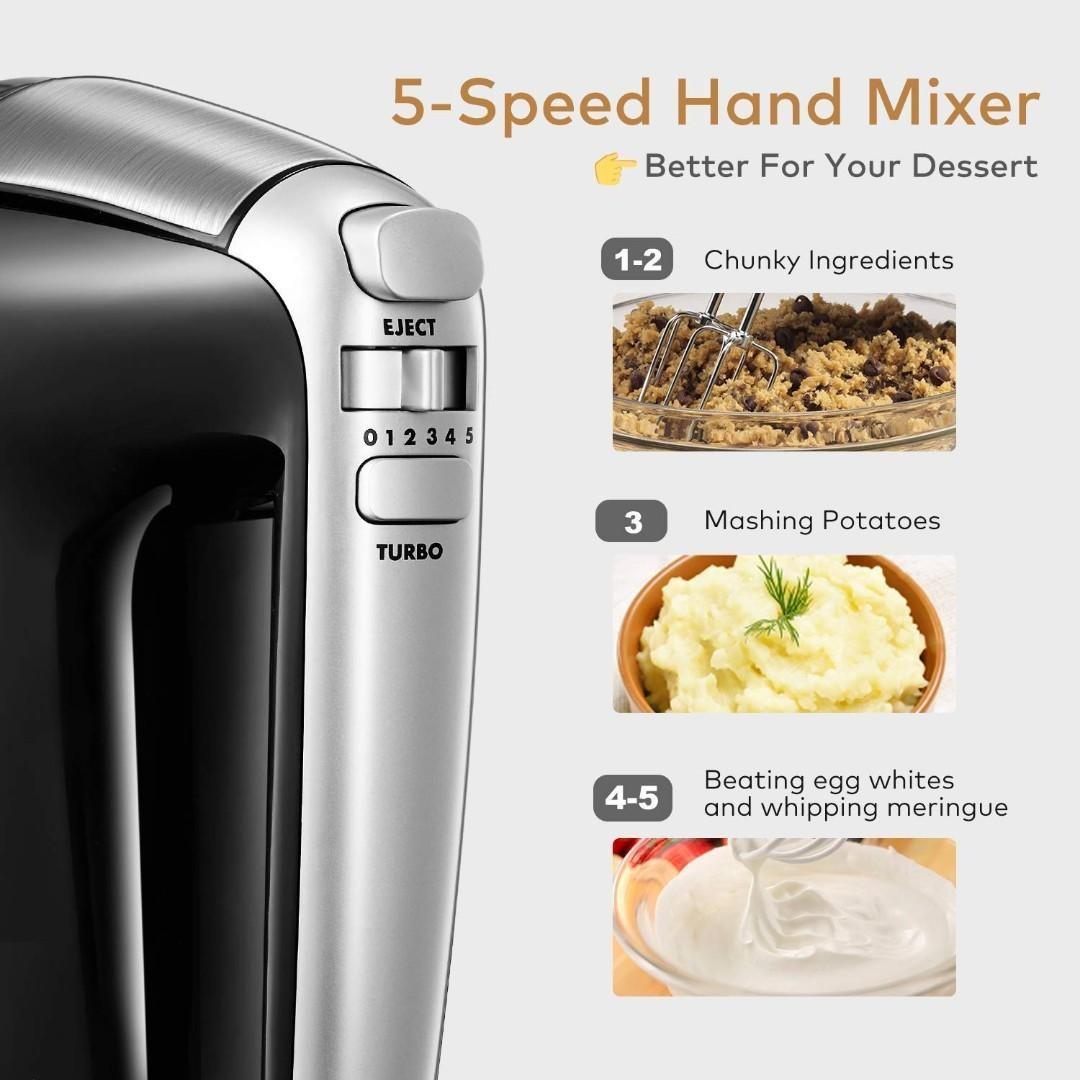 5-Speed Hand Mixer with Turbo Handheld Kitchen Mixer, TV & Home ...