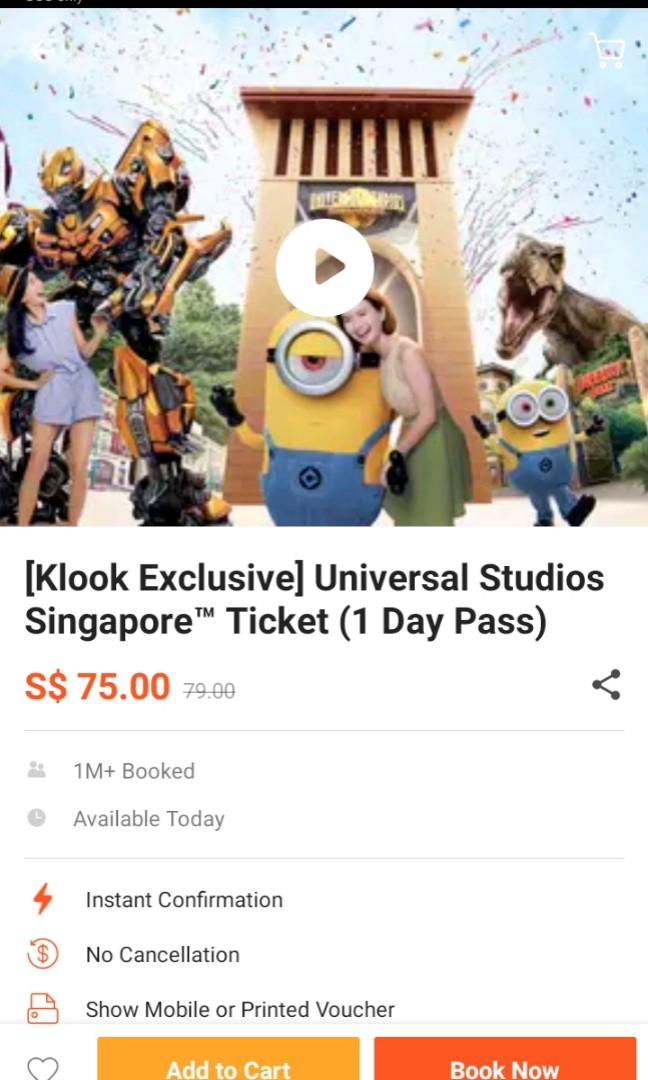 A pair of USS e-ticket klook adult + free shuttle bus, Tickets ...