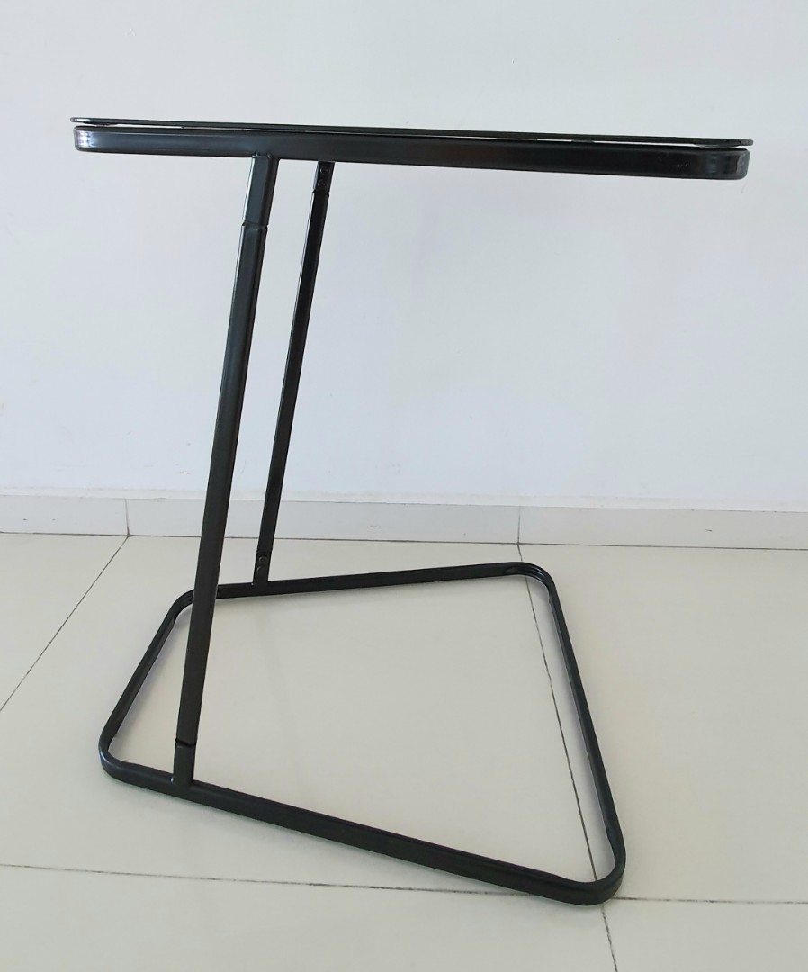 Side Table - black, metal legs, glass top, Furniture & Home Living ...
