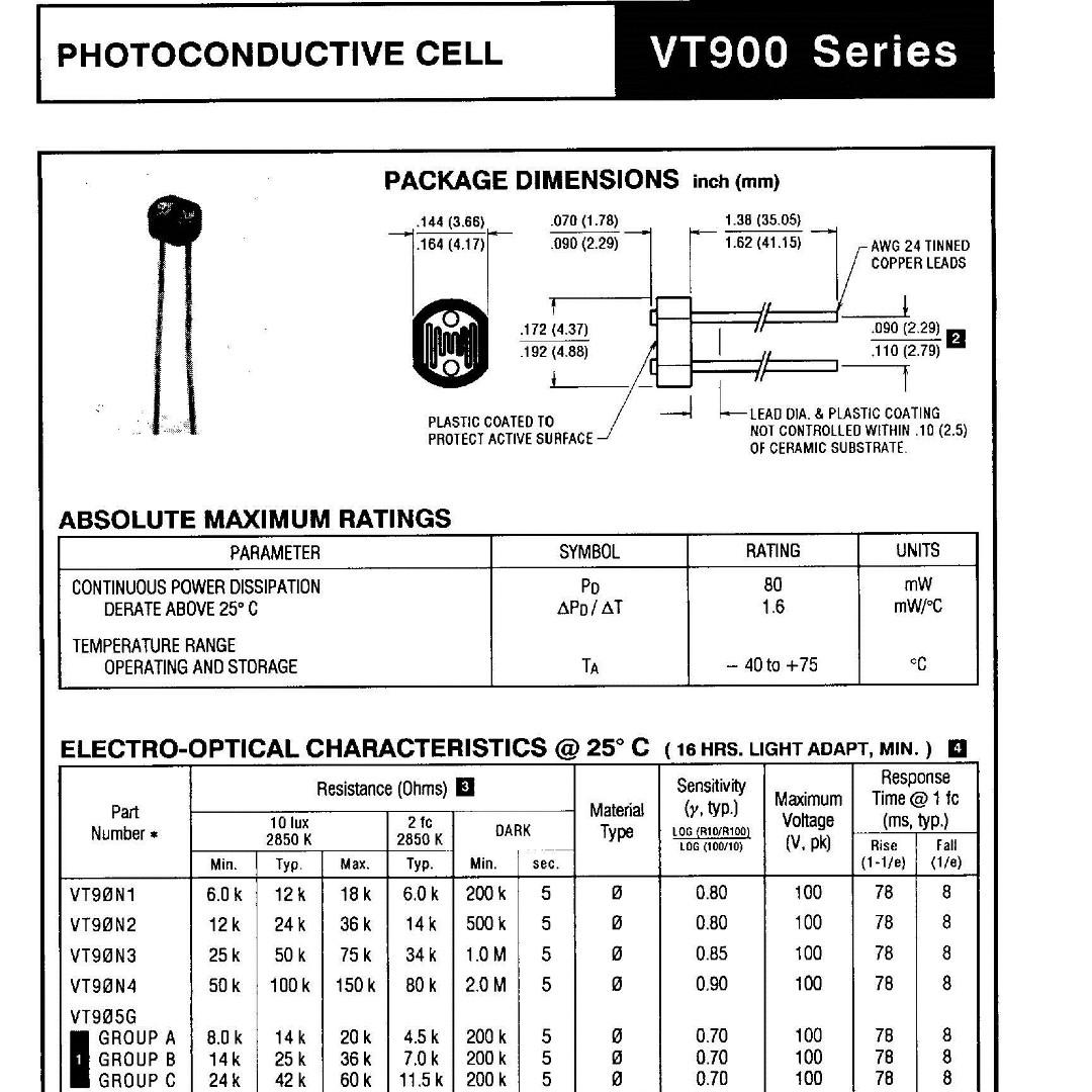 Photoresistor VT90N2 (Photoconductive Cell, Light Dependent Resistor ...