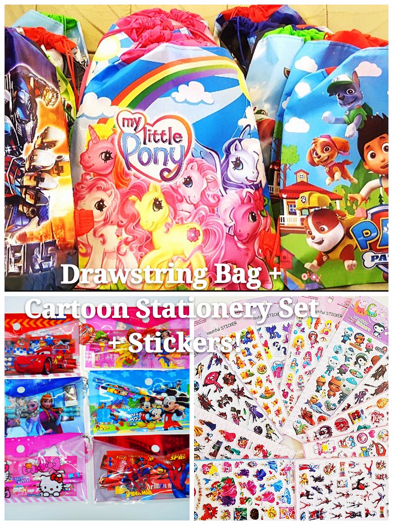 Stationery set, cartoon Goodie bags, drawstring bags, stickers for kids ...